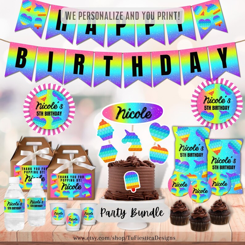 Pop It Party Printables / Pop Fidget Toy Birthday Bundle Kit Banner ...