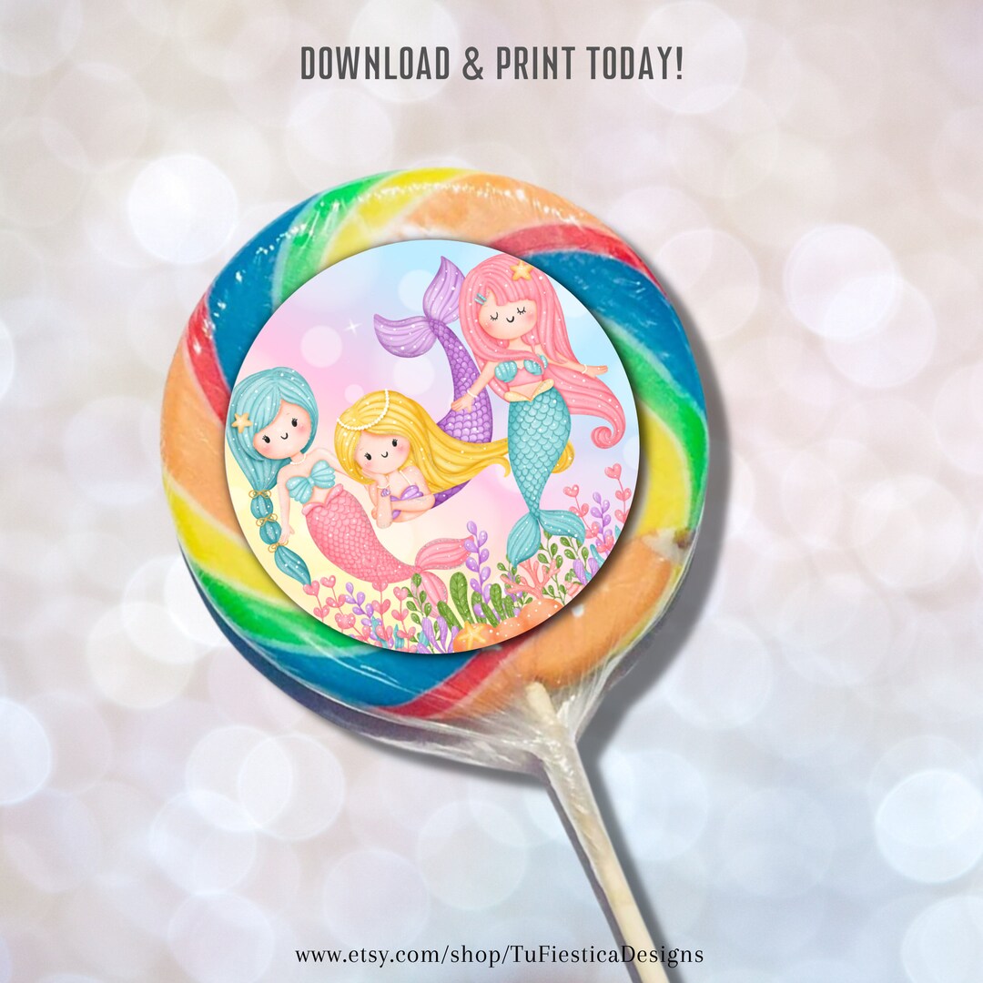 Mermaid Lollipop Candy Labels Round Toppers Sticker Birthday - Etsy