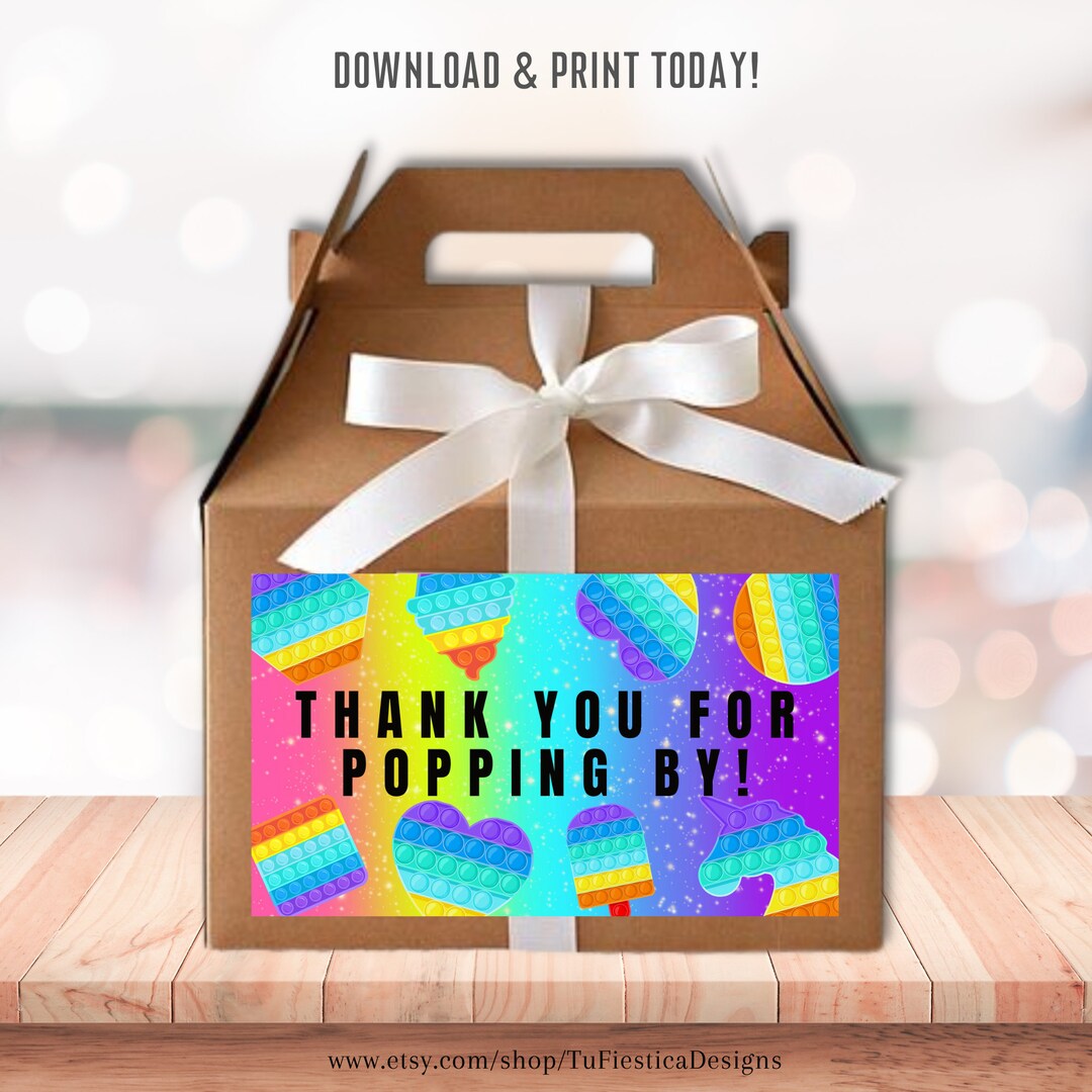 POP It Birthday Party Gable Box Favor Label Fidget Toys Gift Box POP ...