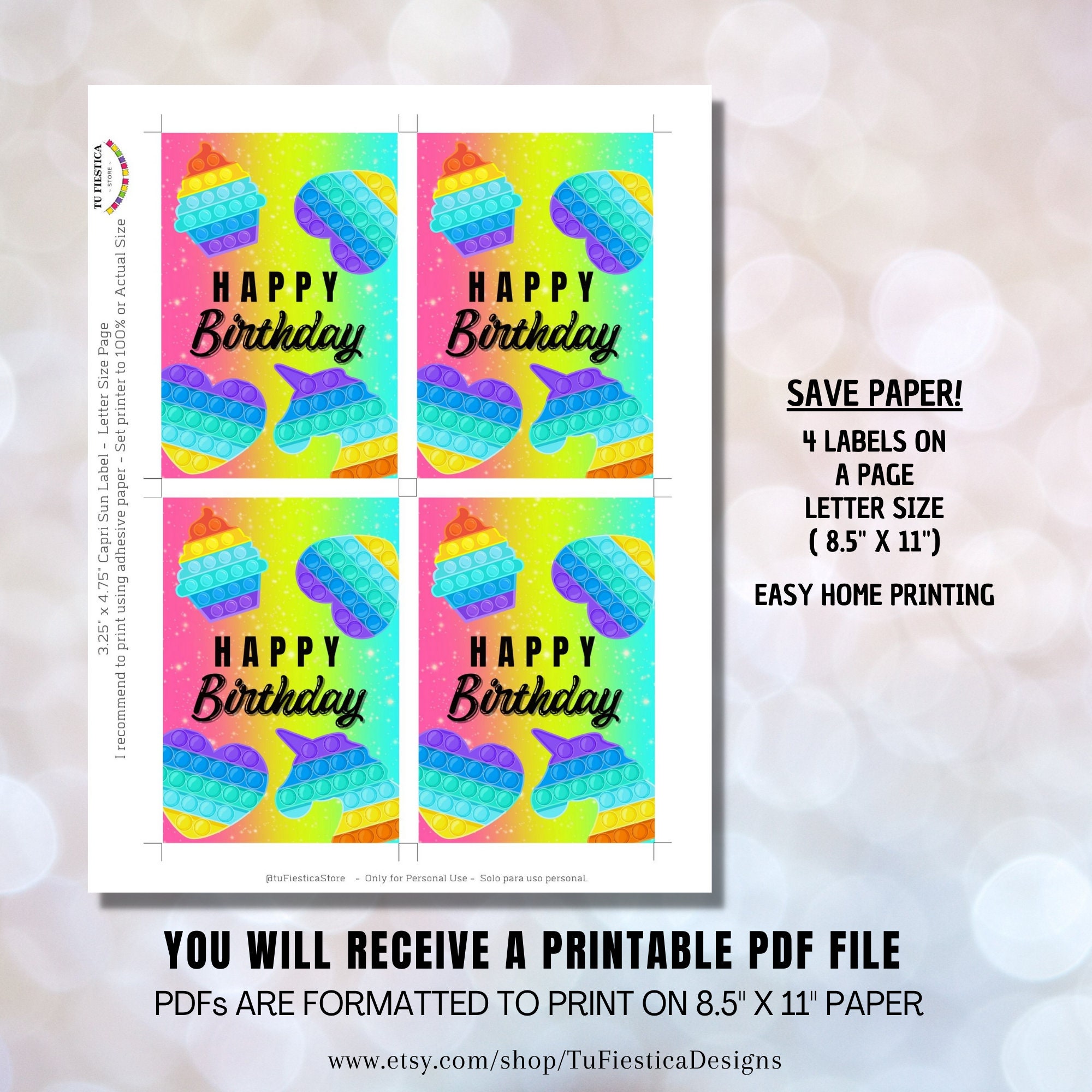 POP It Birthday Party Capri Sun Labels Juice Pouch Fidget Toys Gift Box ...