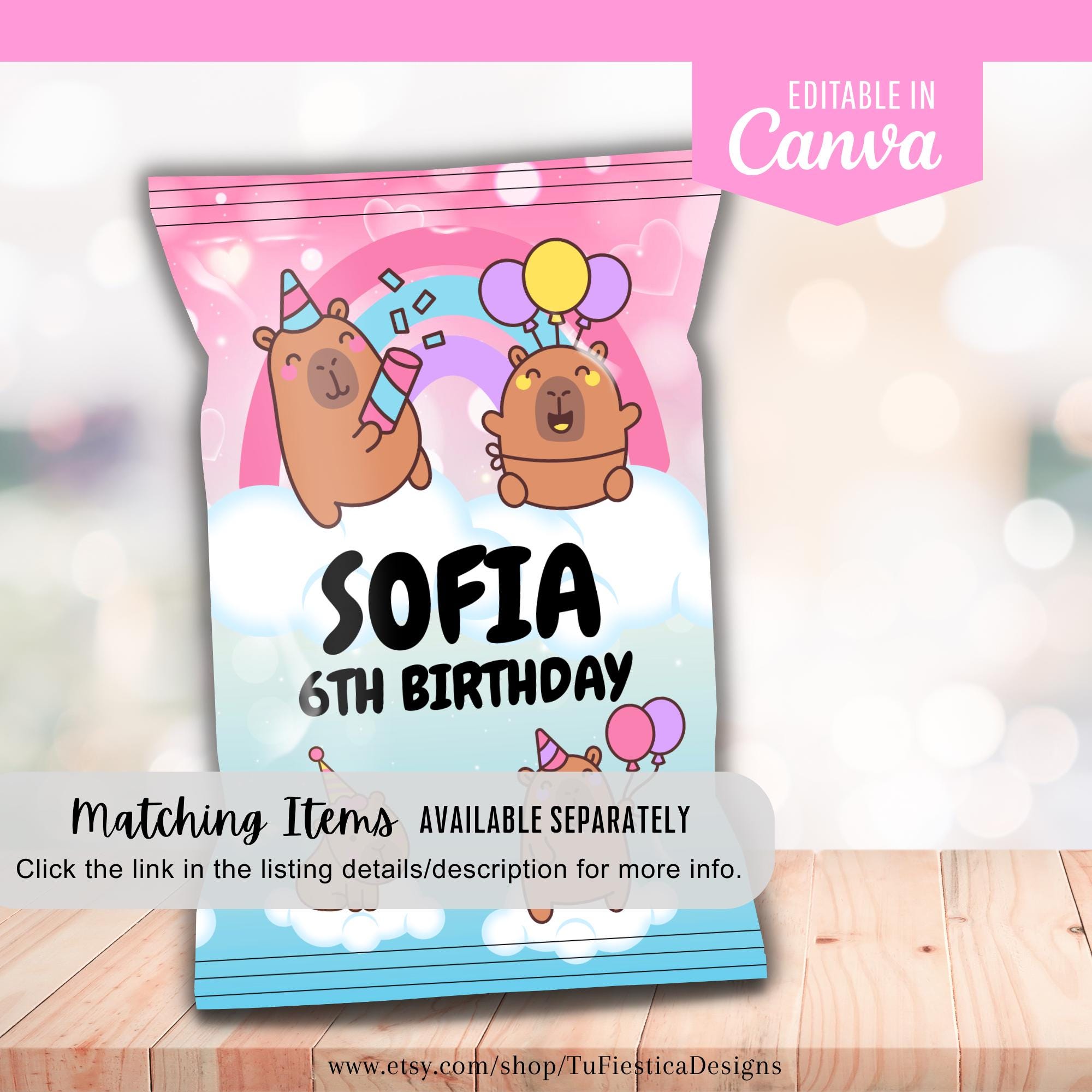 Editable Capybara Water Bottle Labels | Carpincho Birthday Party Decor ...