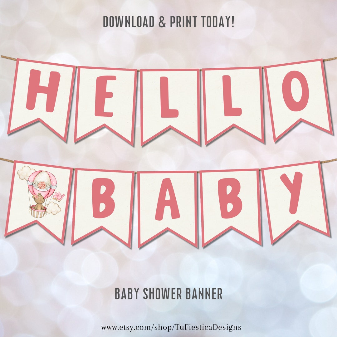 Cute Bear Baby Shower Banner Party Baby Girl Hello Baby Teddy Bear ...