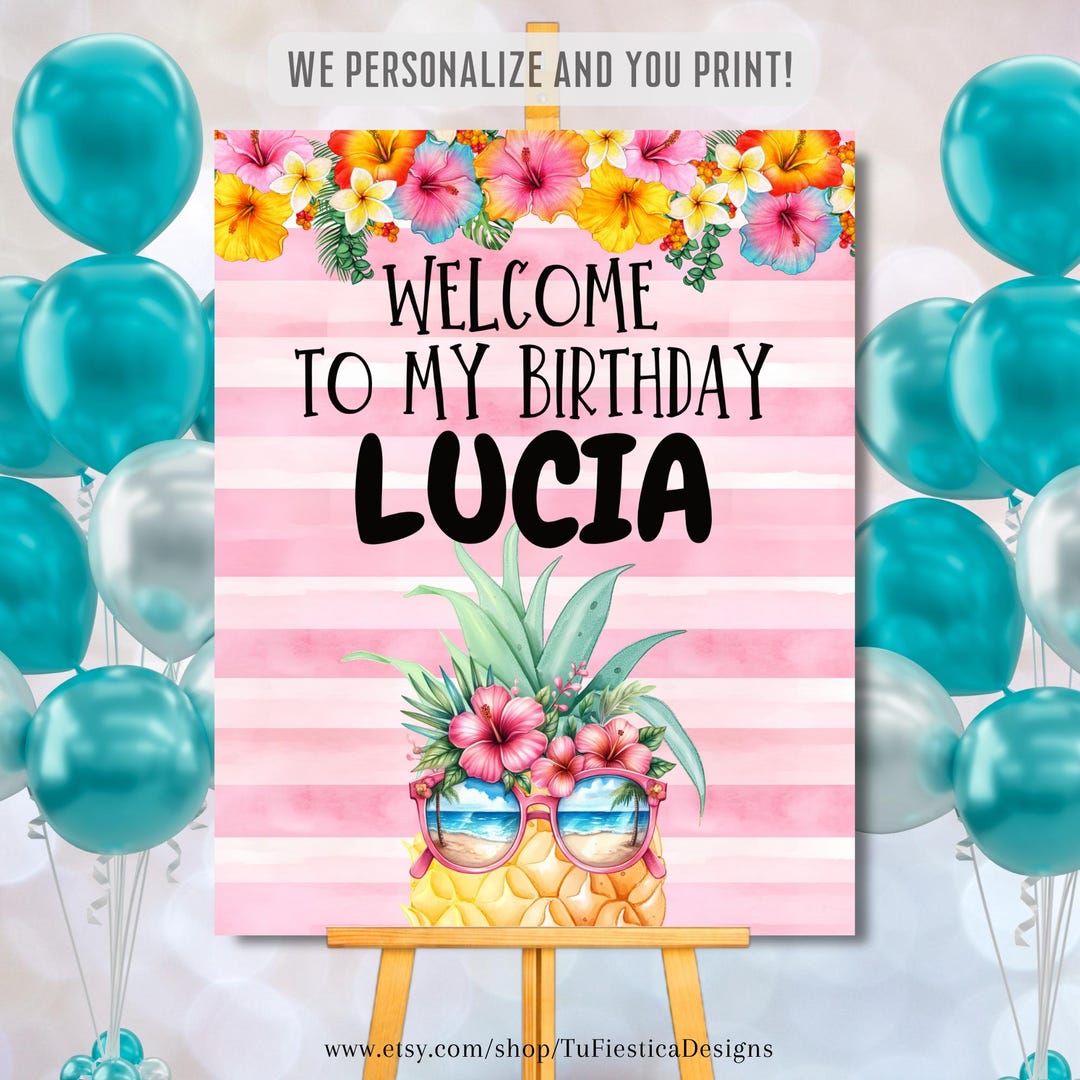 Tropical Pineapple Welcome Sign | Personalized Name | Printable Poster ...