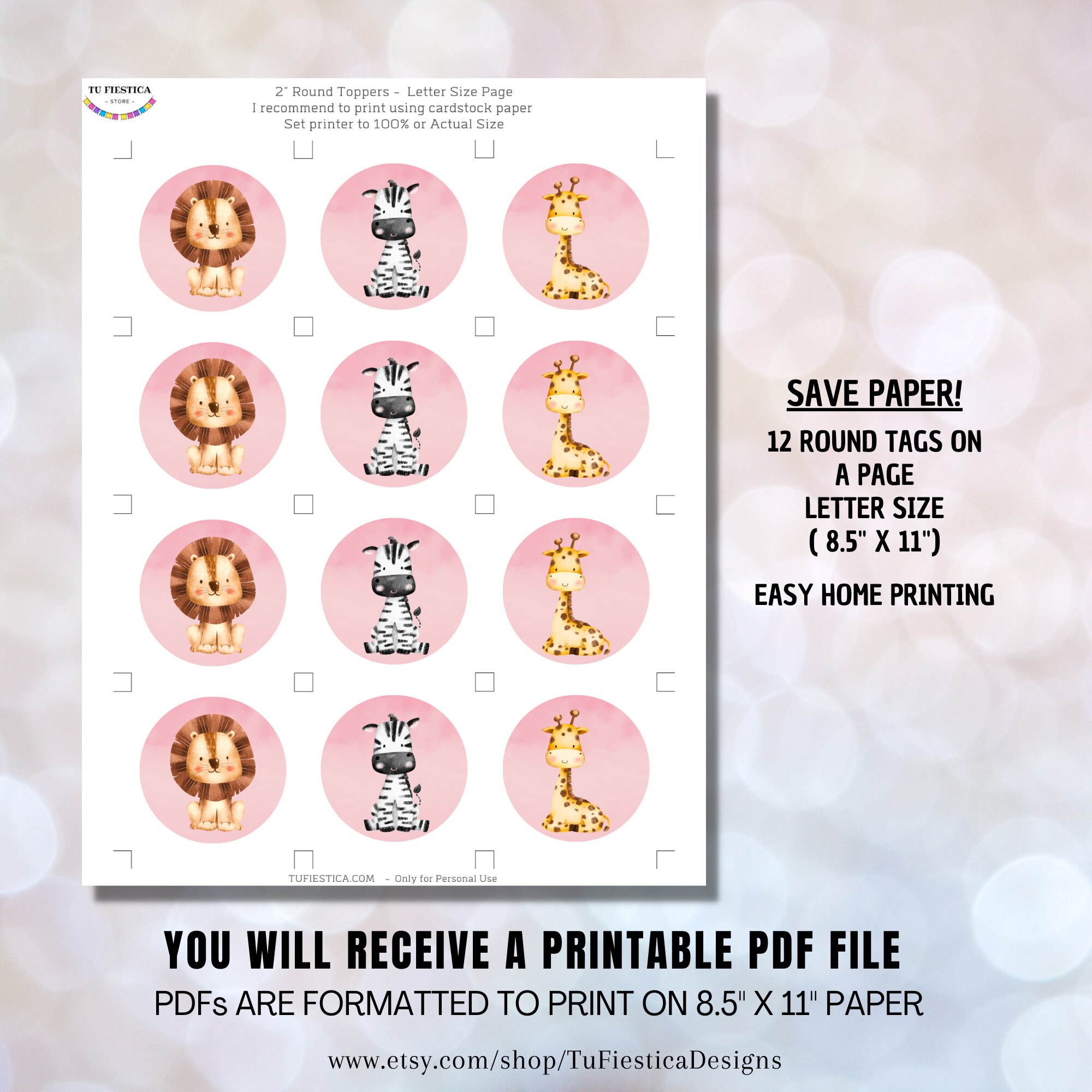 Safari Animals Cupcake Toppers Girls Birthday Party Baby Shower Party ...
