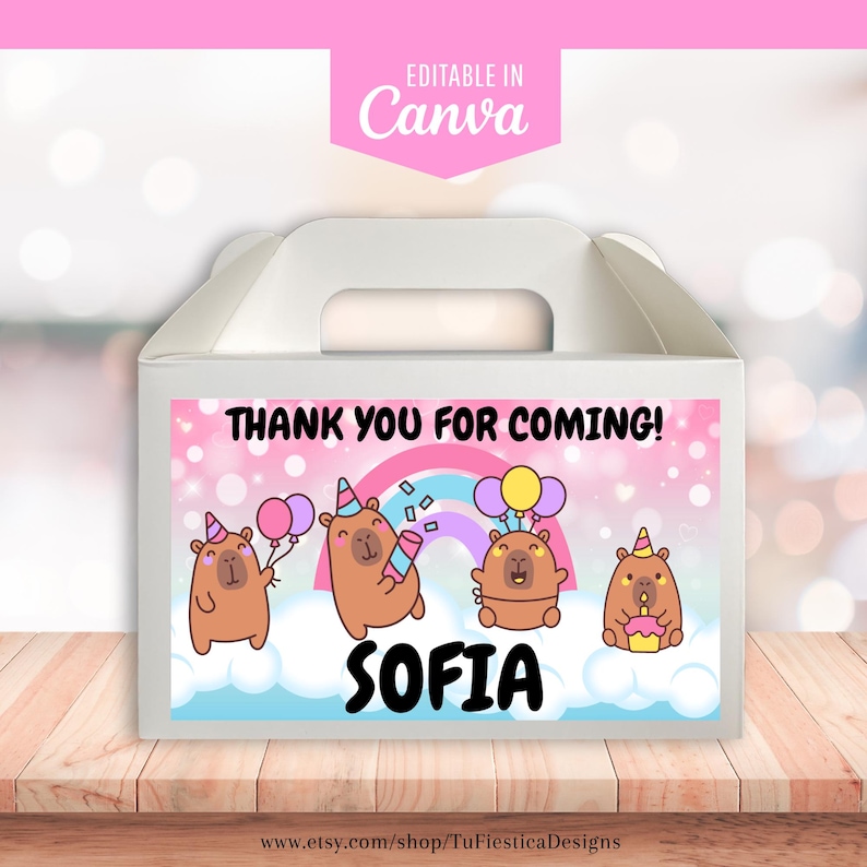 Editable Capybara Gable Box Favor Label | Carpincho Birthday Party ...
