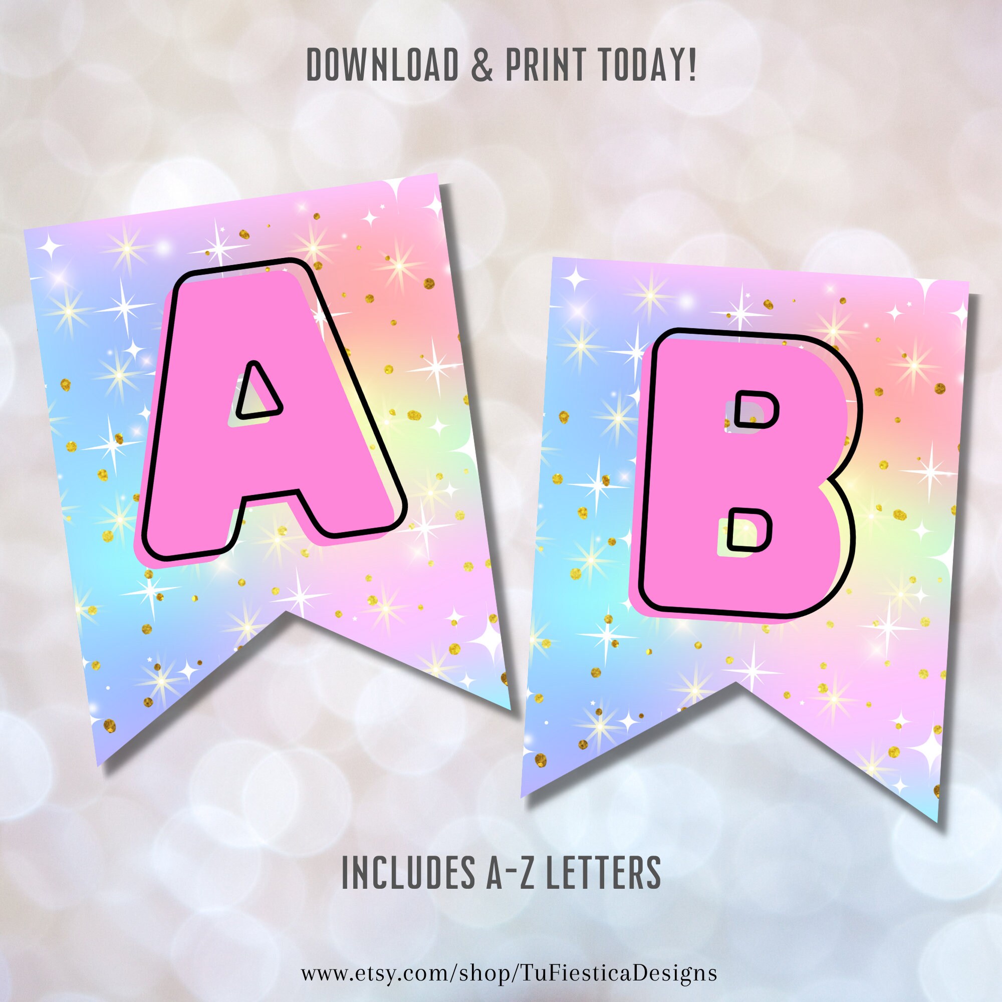 Cute Kawaii Happy Birthday Banner A-Z Flags Letters & Numbers Birthday ...