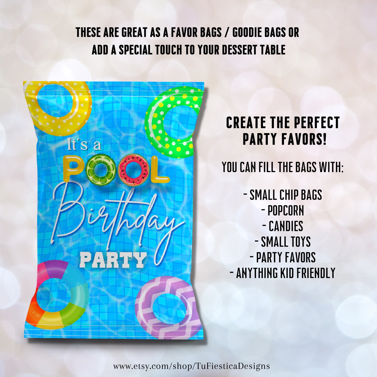Pool Party Chip Bag Wrapper Favor Treat Bag Snack Cookie Birthday Pool ...