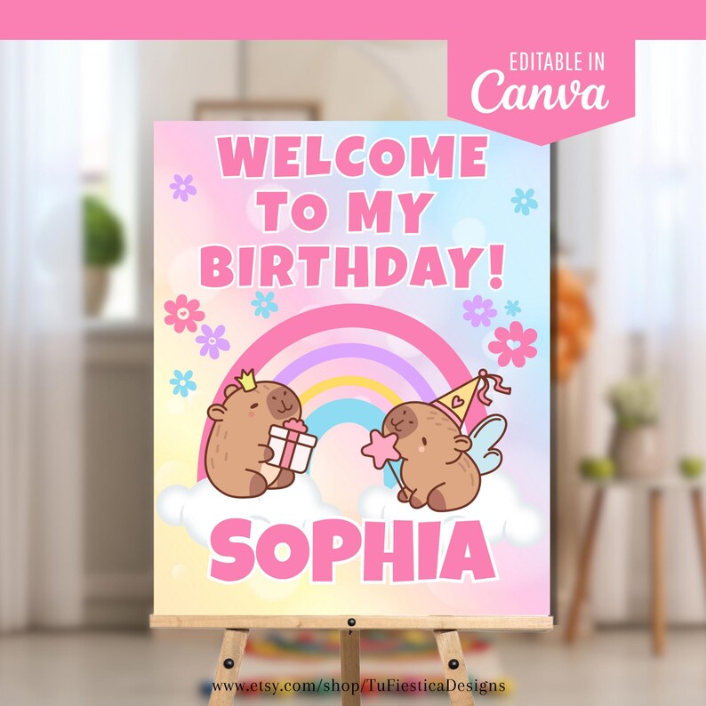 Editable Capybara Welcome Sign | Carpincho Printable Canva Template ...