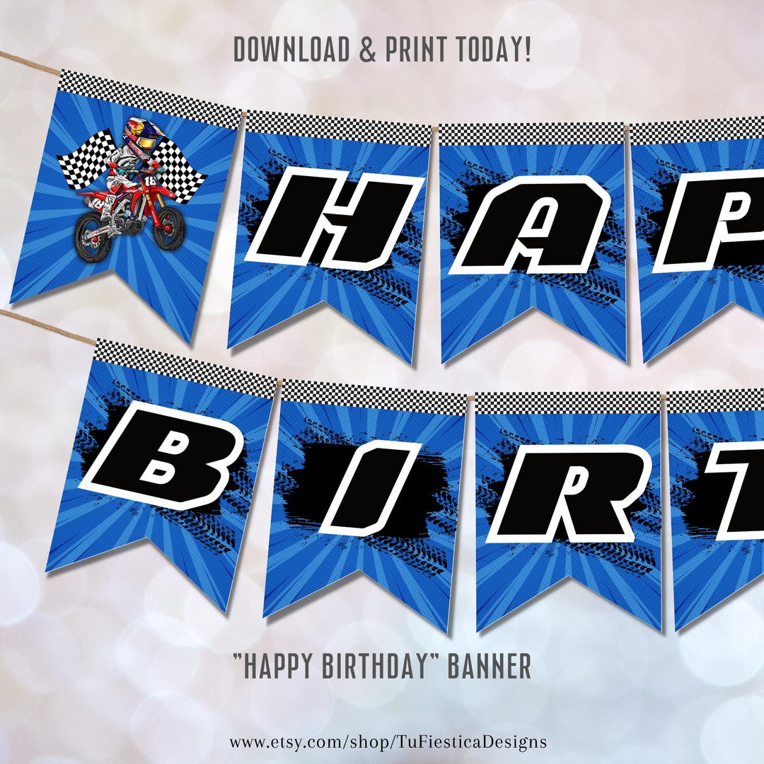 Motocross Birthday Banner Printable: Dirt Bike Party Decor (digital ...