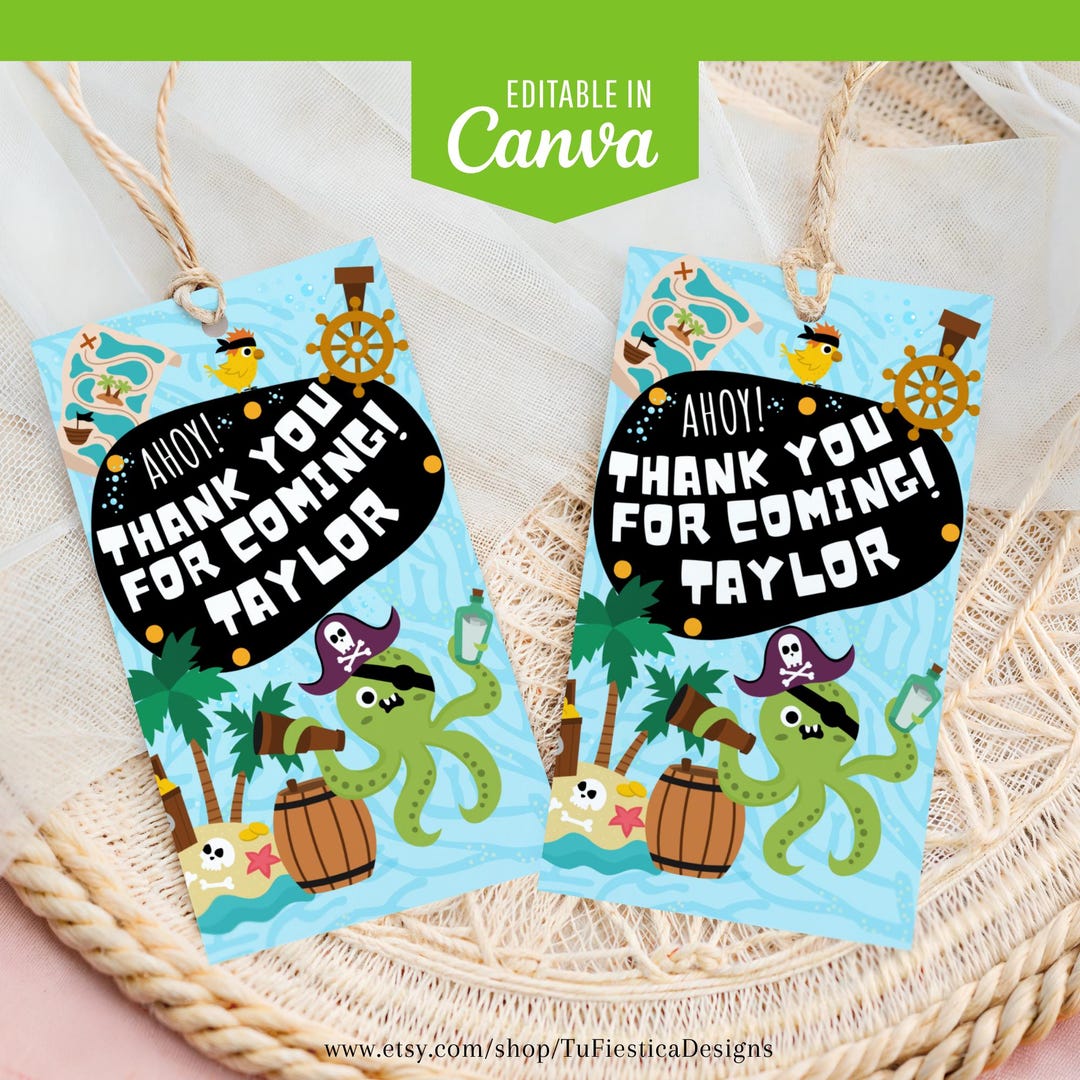 Editable Pirate Thank You Treat Bag Tags | Ahoy Matey Birthday Party ...