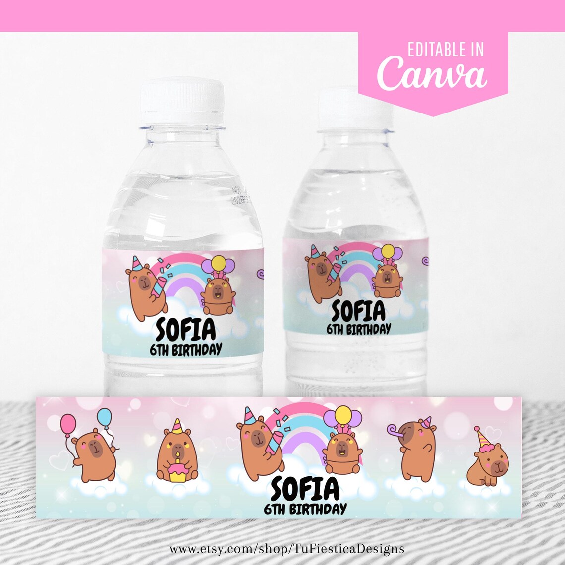 Editable Capybara Water Bottle Labels | Carpincho Birthday Party Decor ...