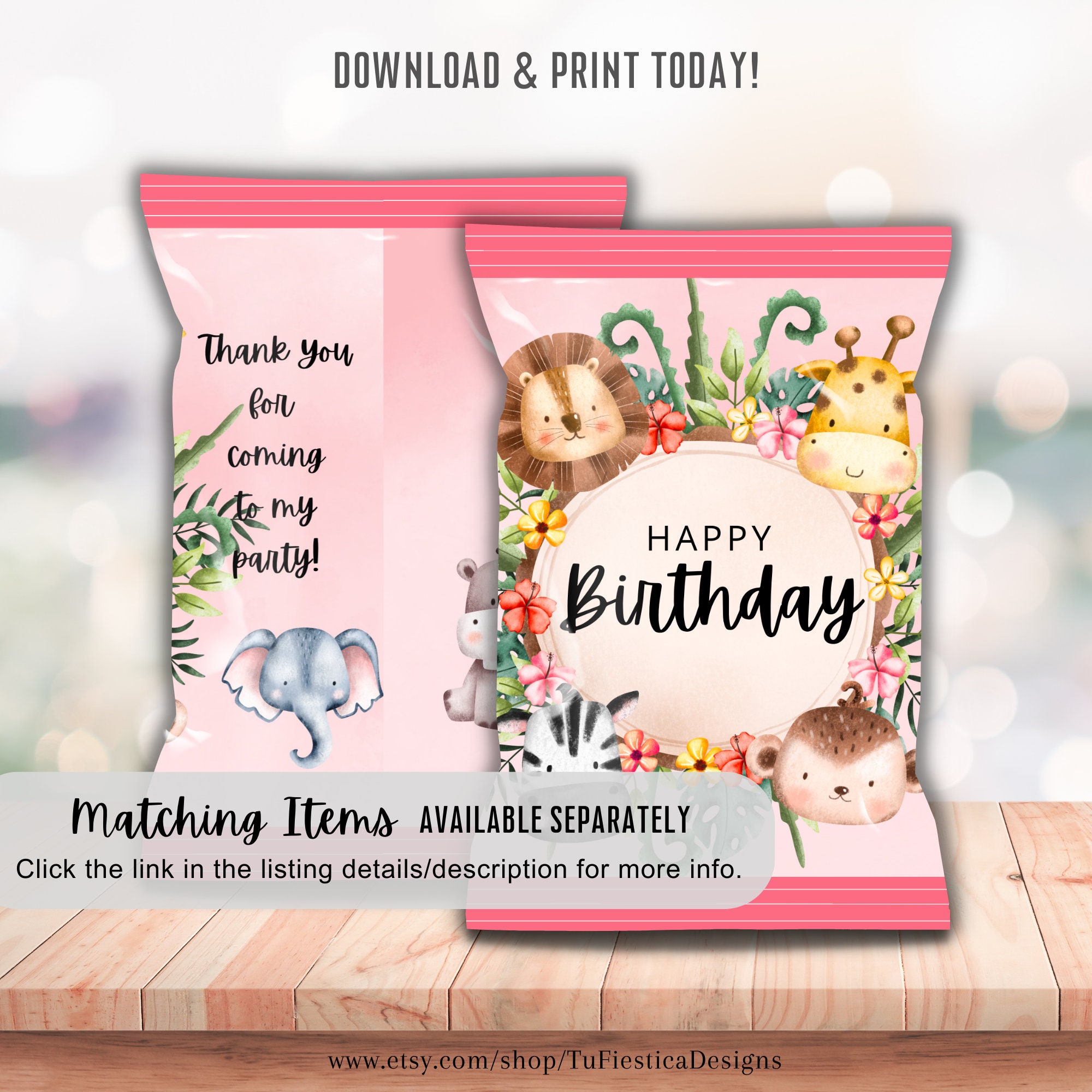 Safari Animals Happy Birthday Banner A-Z Flags Letters & Numbers ...