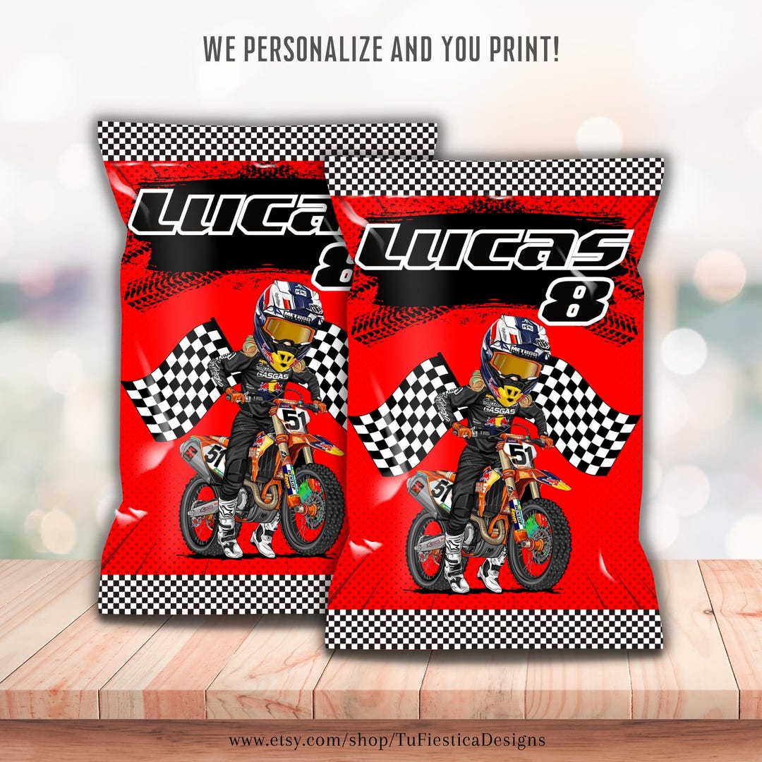 Motocross Chip Bag Wrapper | Dirt Bike Party Favor | Personalized Name ...