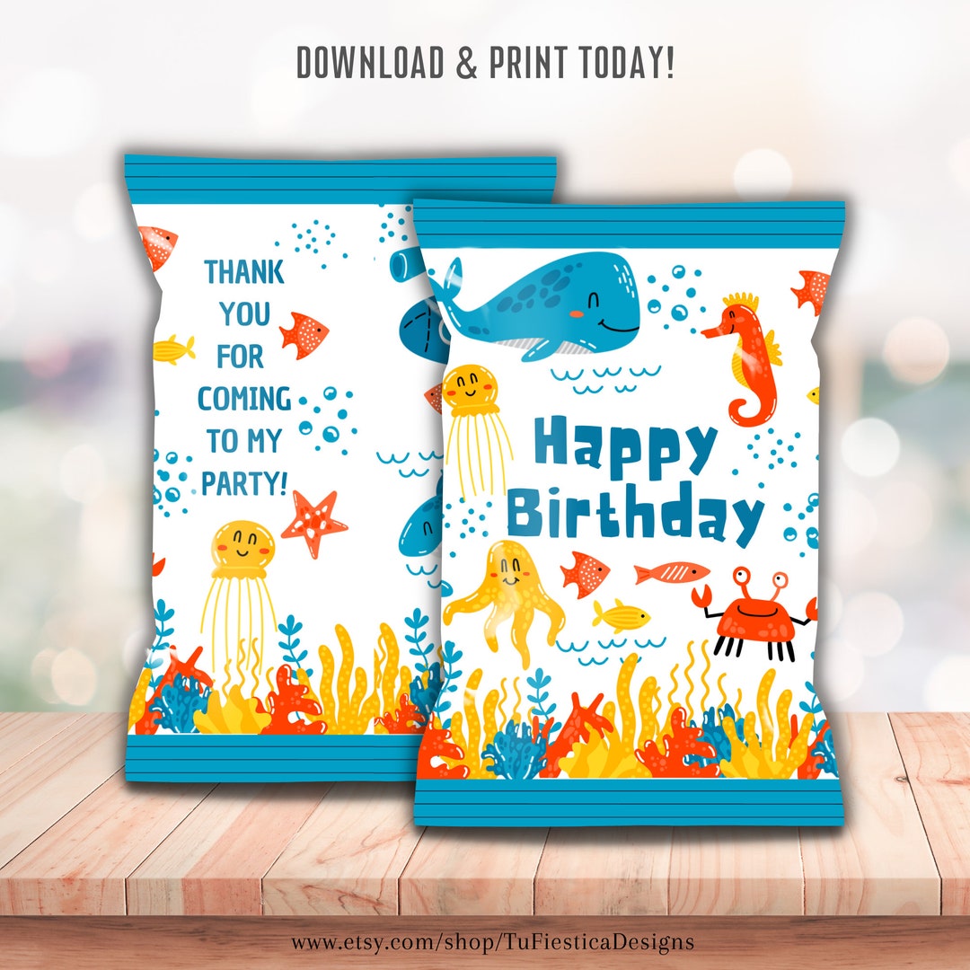 Ocean Animals Chip Bag Favors Treat Bag Octopus Birthday Party - Etsy