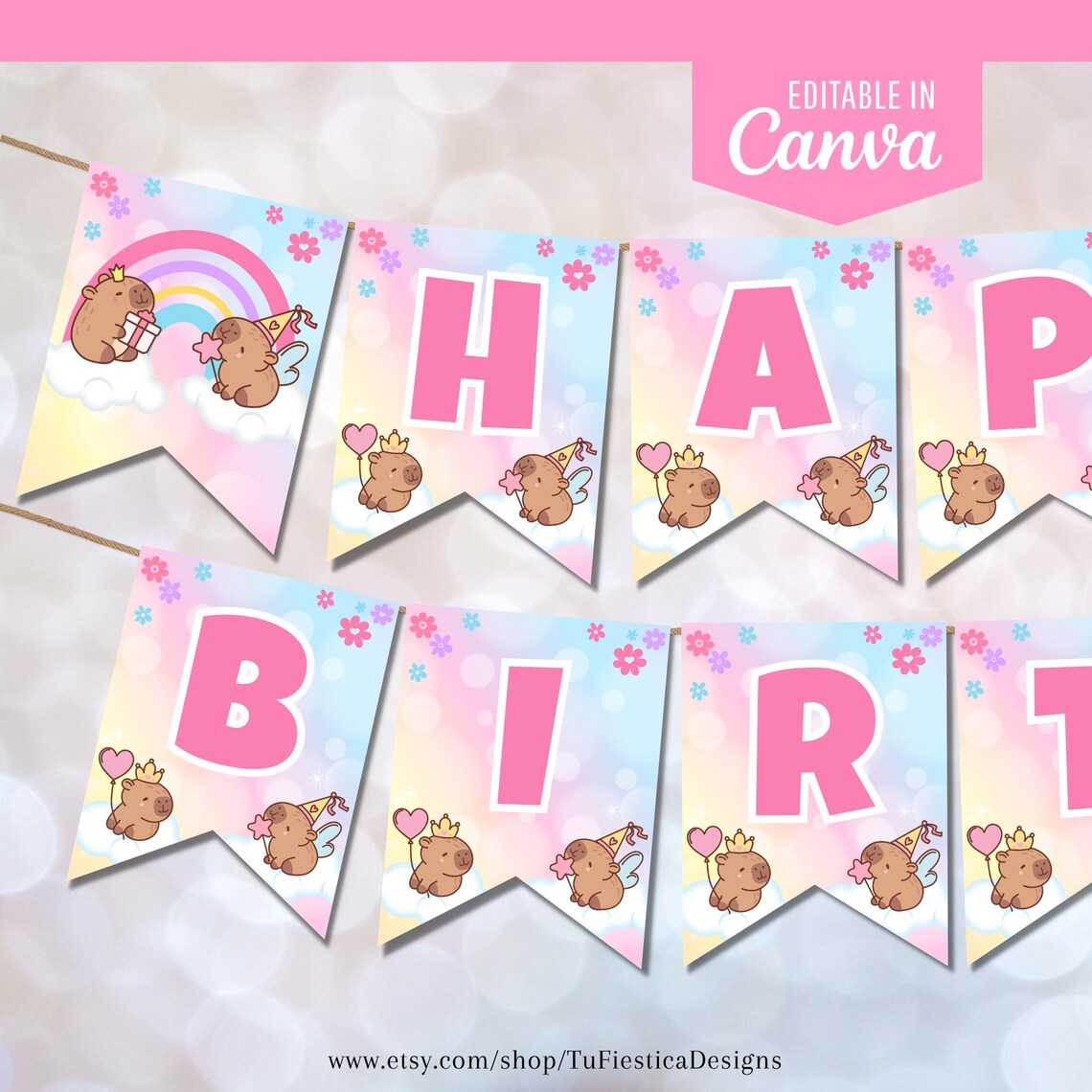Editable Capybara Birthday Banner Printable | Carpincho Party Decor ...