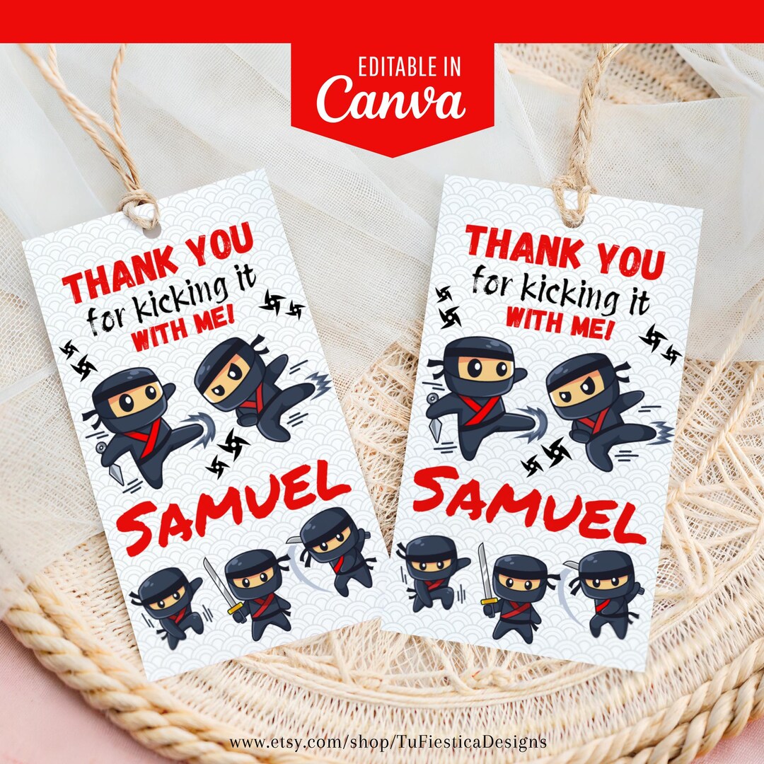 Editable Ninja Thank You Treat Bag Tags | Karate Birthday Party Decor ...