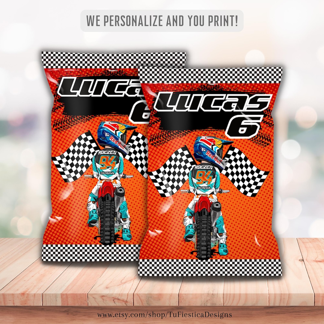 Motocross Chip Bag Wrapper | Dirt Bike Party Favor | Personalized Name ...