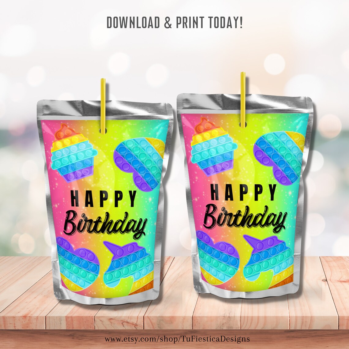 POP It Birthday Party Capri Sun Labels Juice Pouch Fidget Toys Gift Box ...