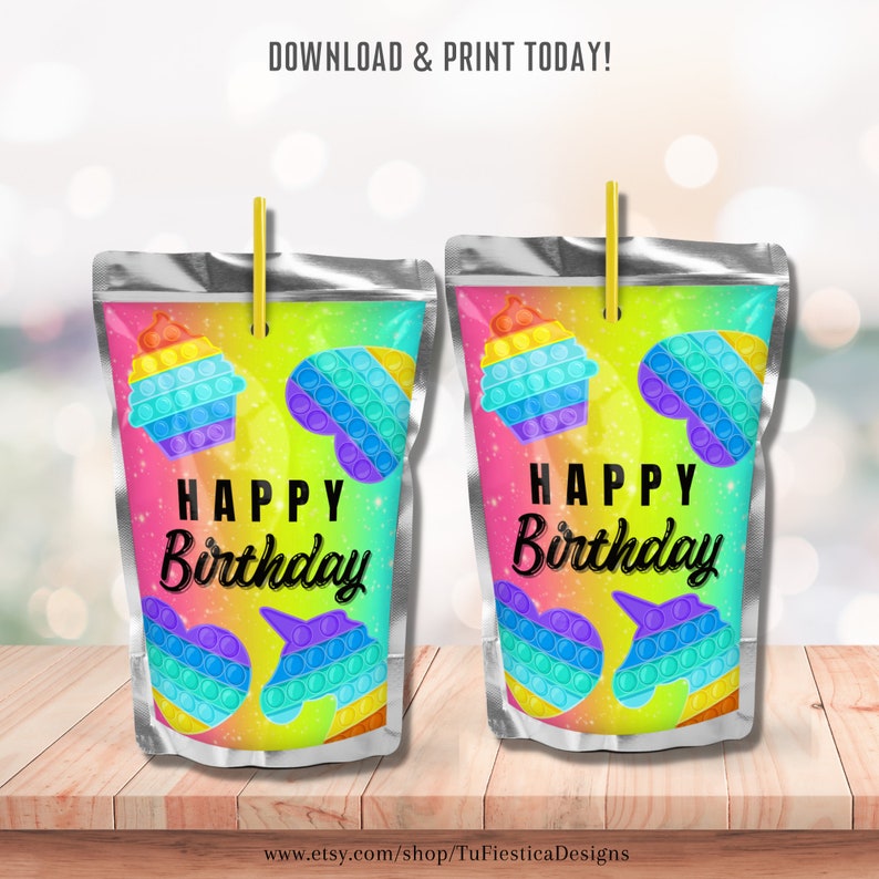 POP It Birthday Party Capri Sun Labels Juice Pouch Fidget Toys Gift Box ...