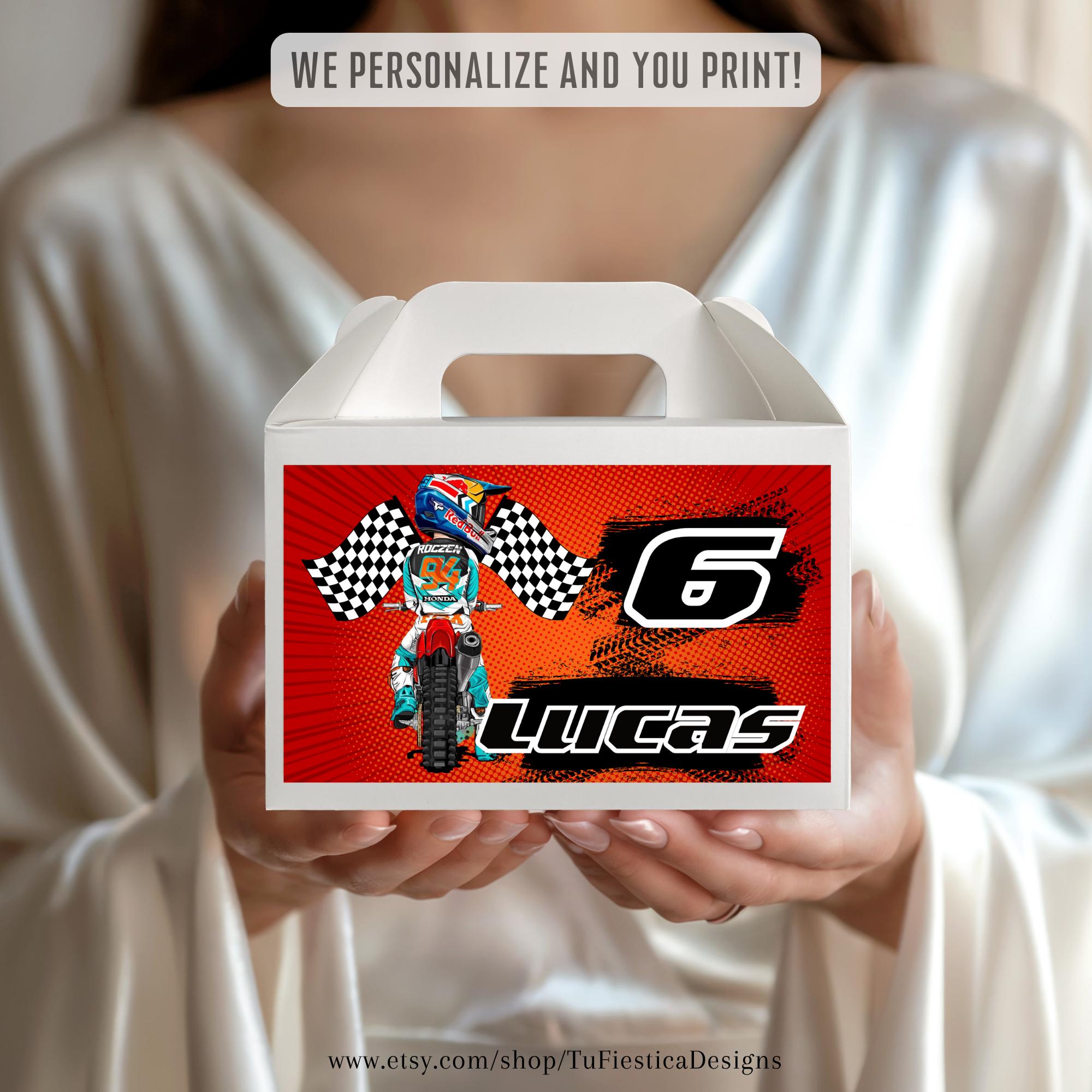Motocross Gable Box Labels | Dirt Bike Birthday Party | Favor Stickers ...