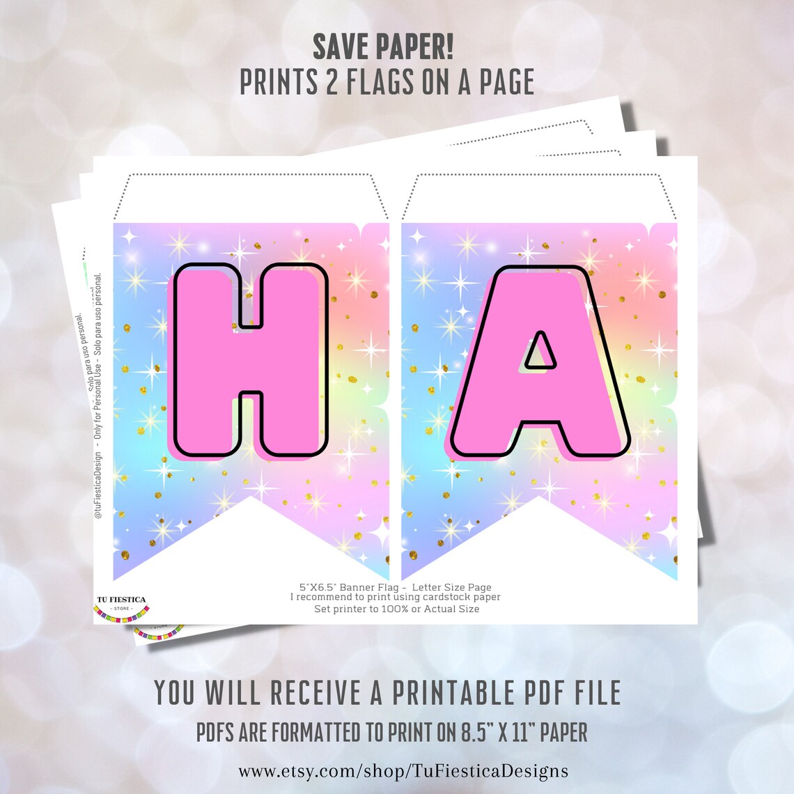 Cute Kawaii Happy Birthday Banner A-Z Flags Letters & Numbers Birthday ...