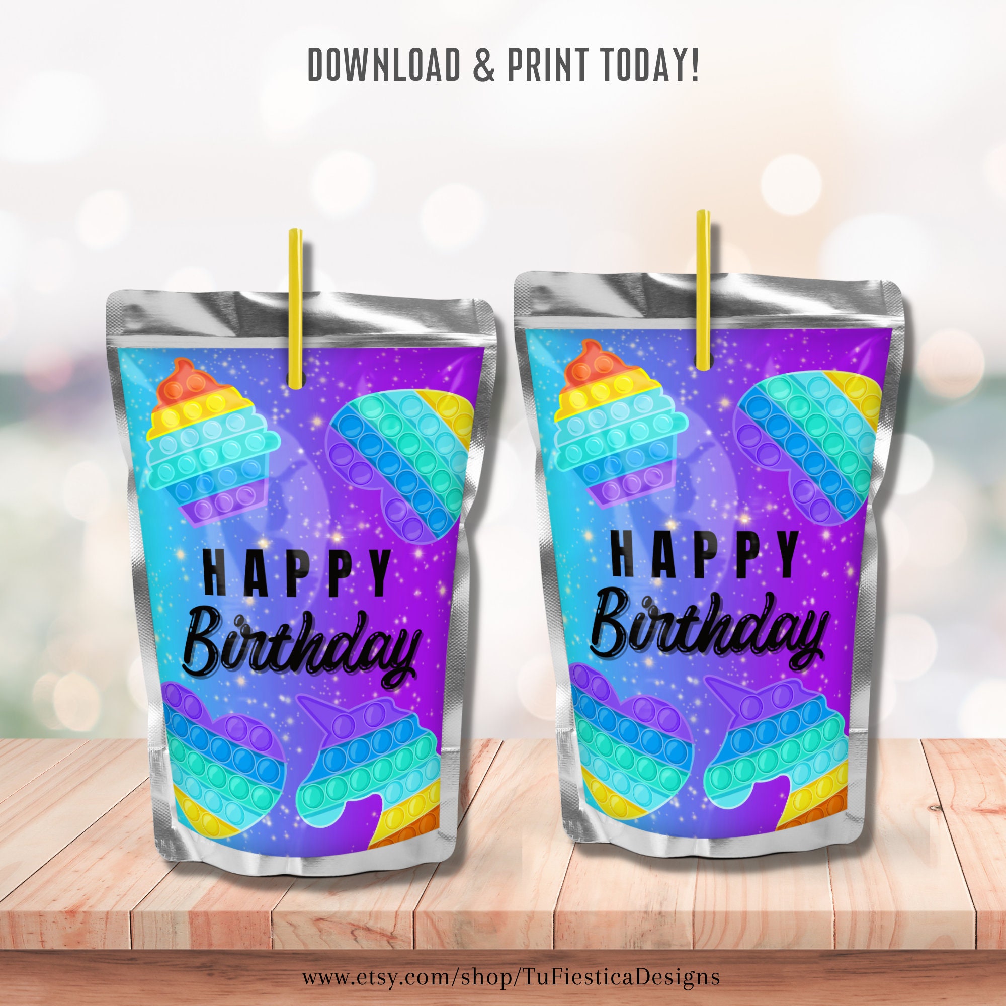 POP It Birthday Party Capri Sun Labels Juice Pouch Fidget Toys Gift Box ...