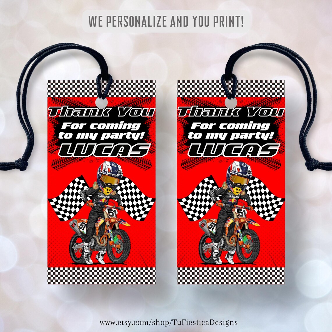 Motocross Thank You Tags | Dirt Bike Party Favor Tags | Personalized ...