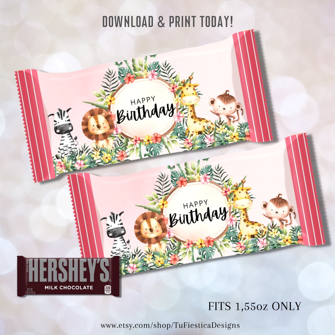 Safari Animals Chocolate Bar Wrapper Candy Bar Favor Treat Jungle Zoo ...
