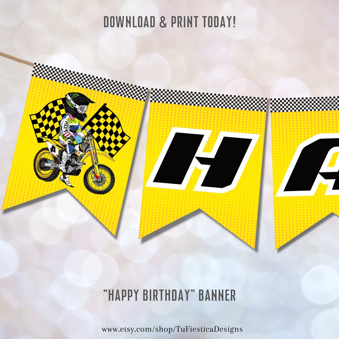 Happy Birthday Banner Motocross Birthday Party A-Z Banner Letters Boys ...