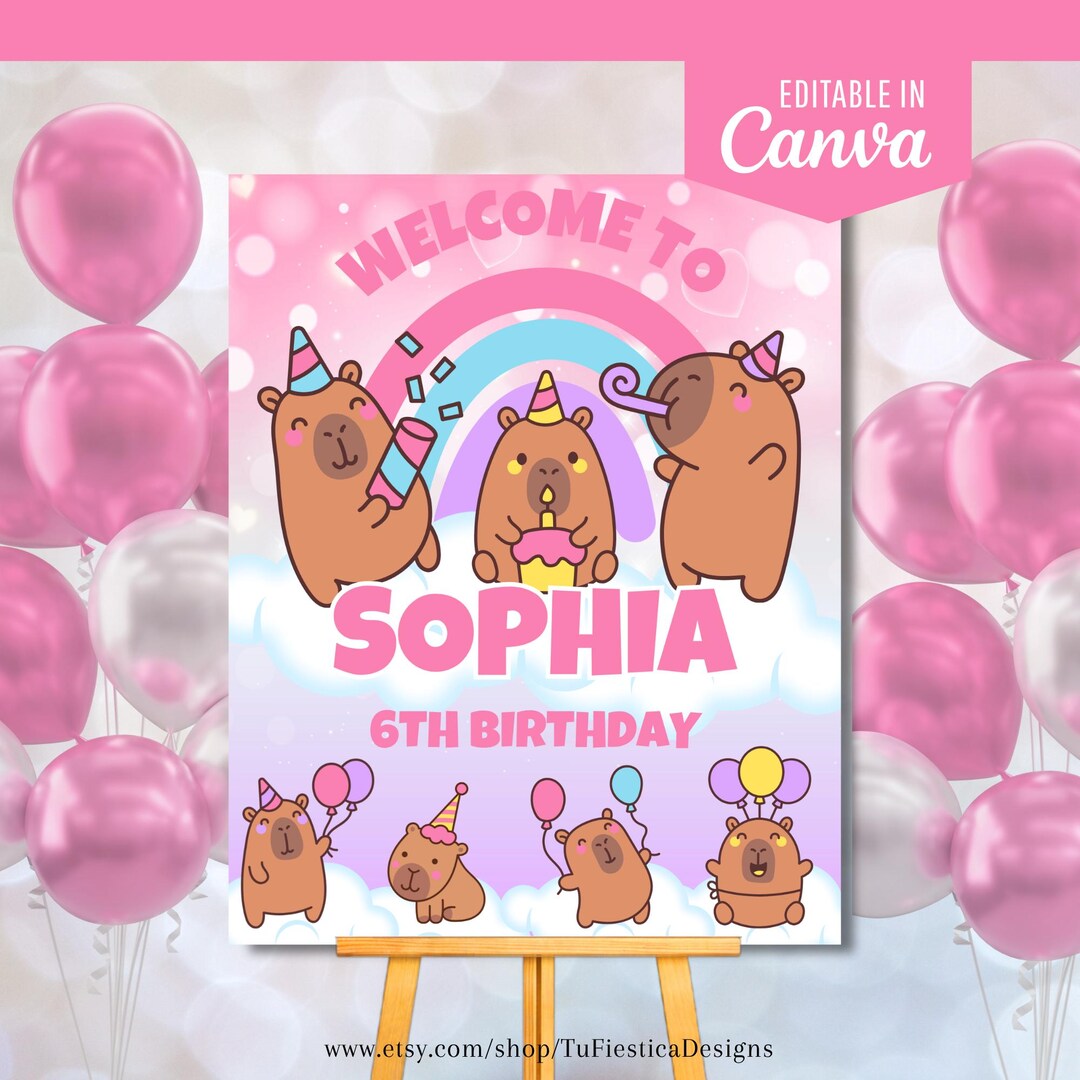 Editable Capybara Welcome Sign | Carpincho Printable Canva Template ...