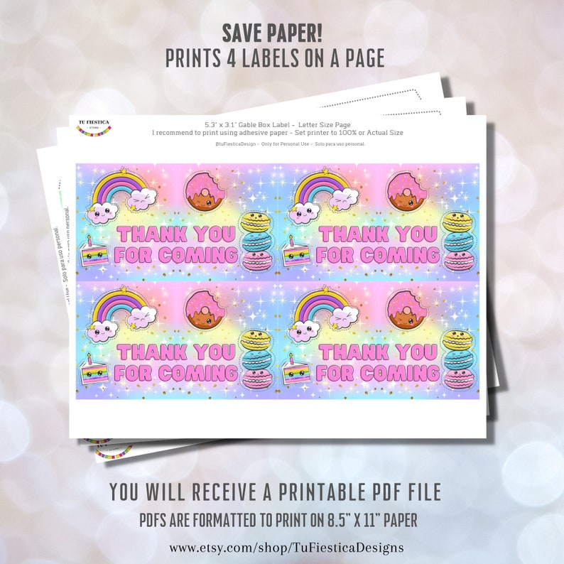 Cute Kawaii Gable Box Favor Bag Label Girls Birthday Party - Etsy