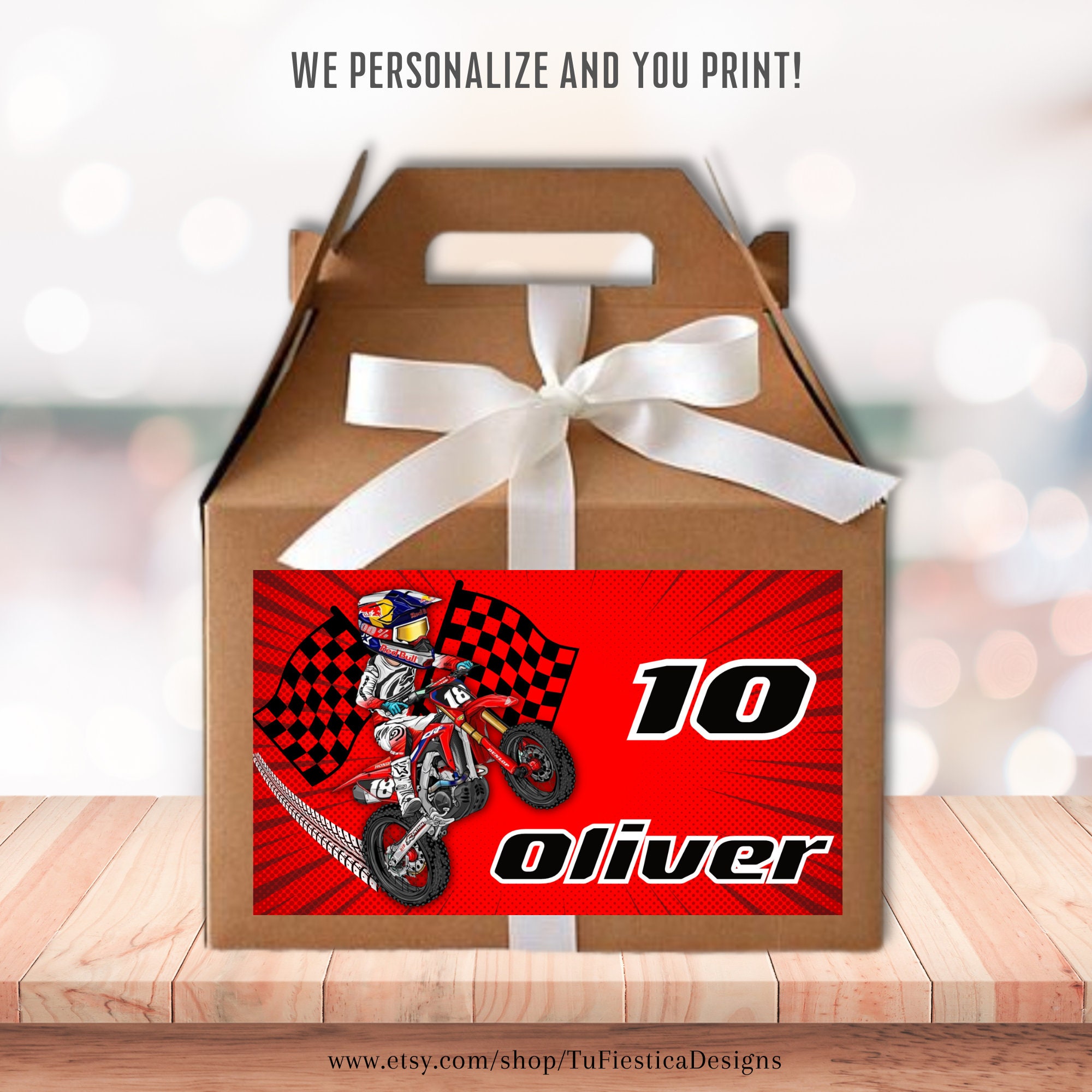 Personalize Motocross Birthday Party Gable Box Favor Label Boys ...