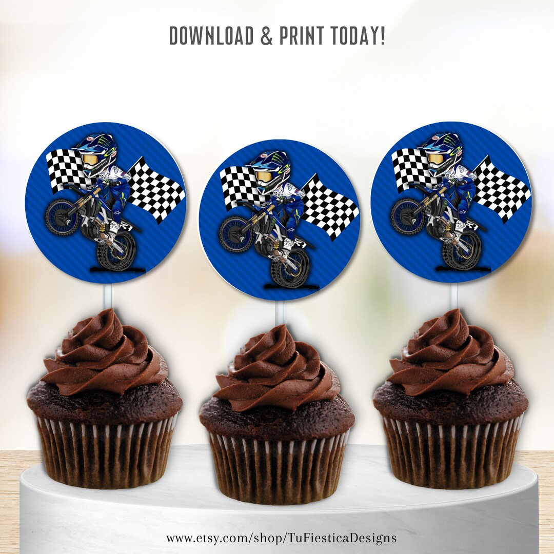 Motocross Birthday Party Cupcake Toppers Boys Birthday MX Party Decor ...