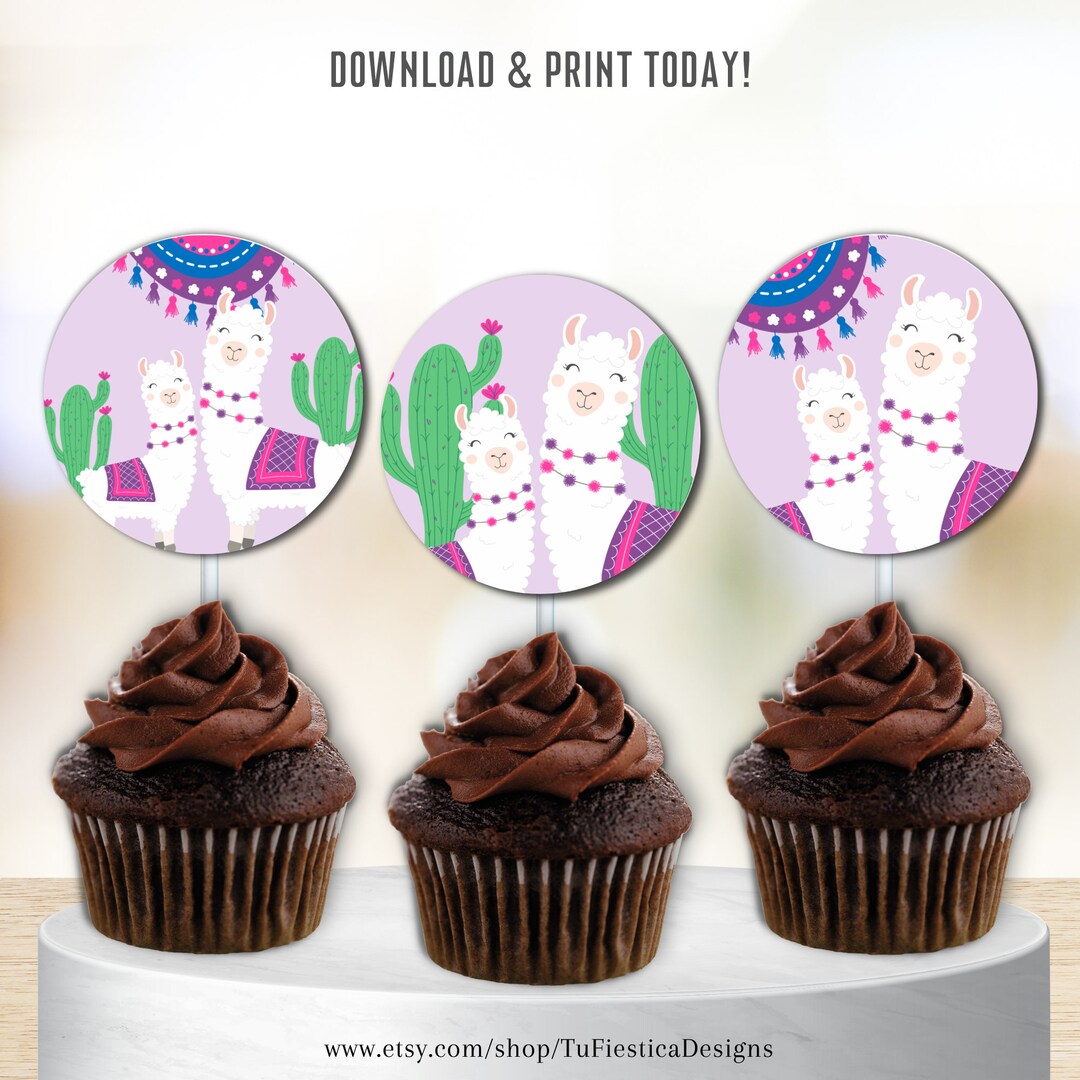 Llama Cupcake Toppers Favor Tag Birthday Party Decoration Fiesta ...