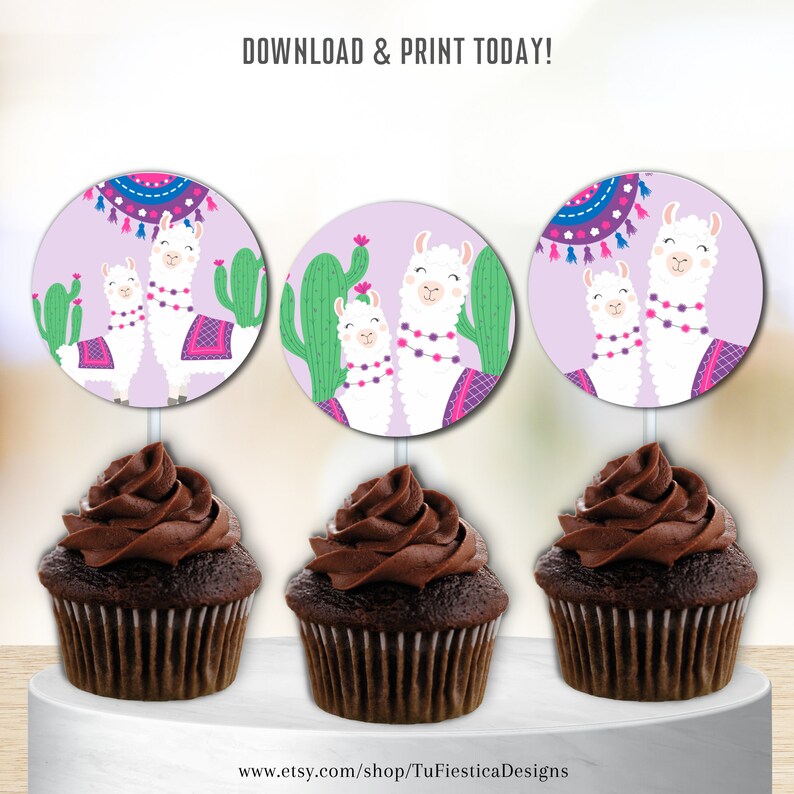 Llama Cupcake Toppers Favor Tag Birthday Party Decoration Fiesta ...