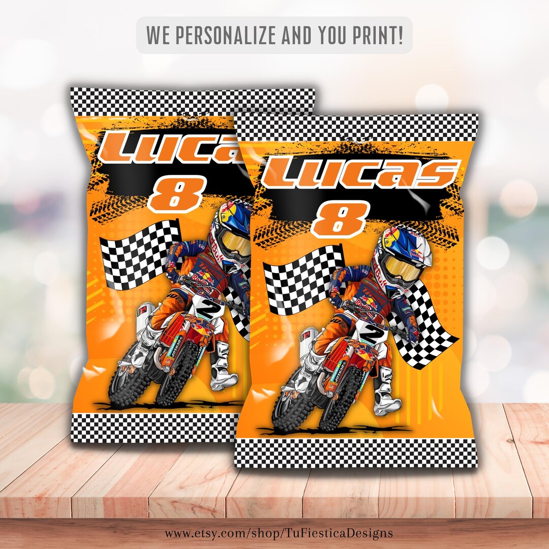 Motocross Chip Bag Wrapper | Dirt Bike Party Favor | Personalized Name ...
