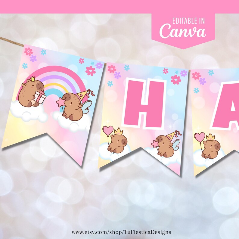 Editable Capybara Birthday Banner Printable | Carpincho Party Decor ...