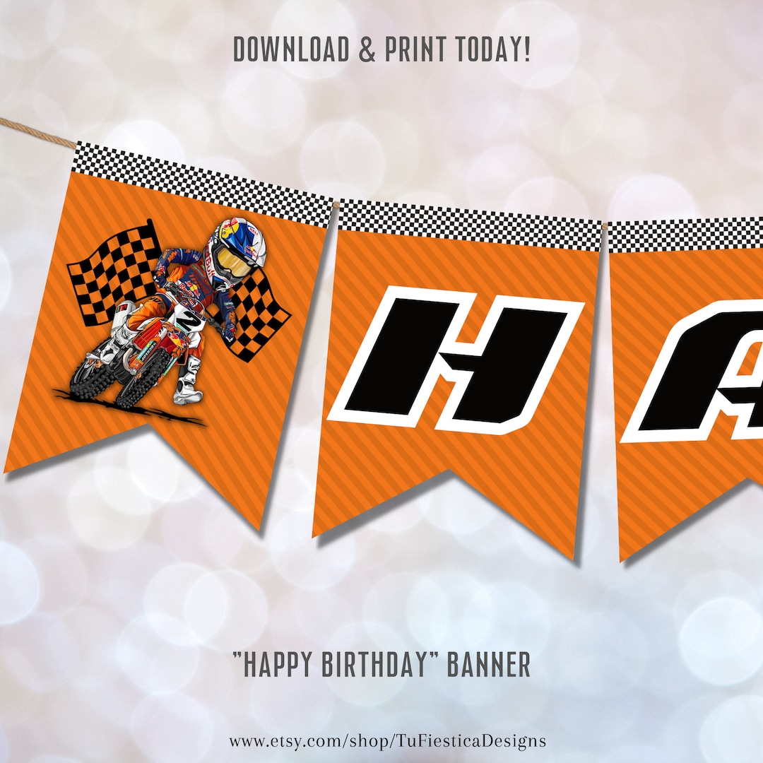 Happy Birthday Banner Motocross Birthday Party A-Z Banner Letters Boys ...
