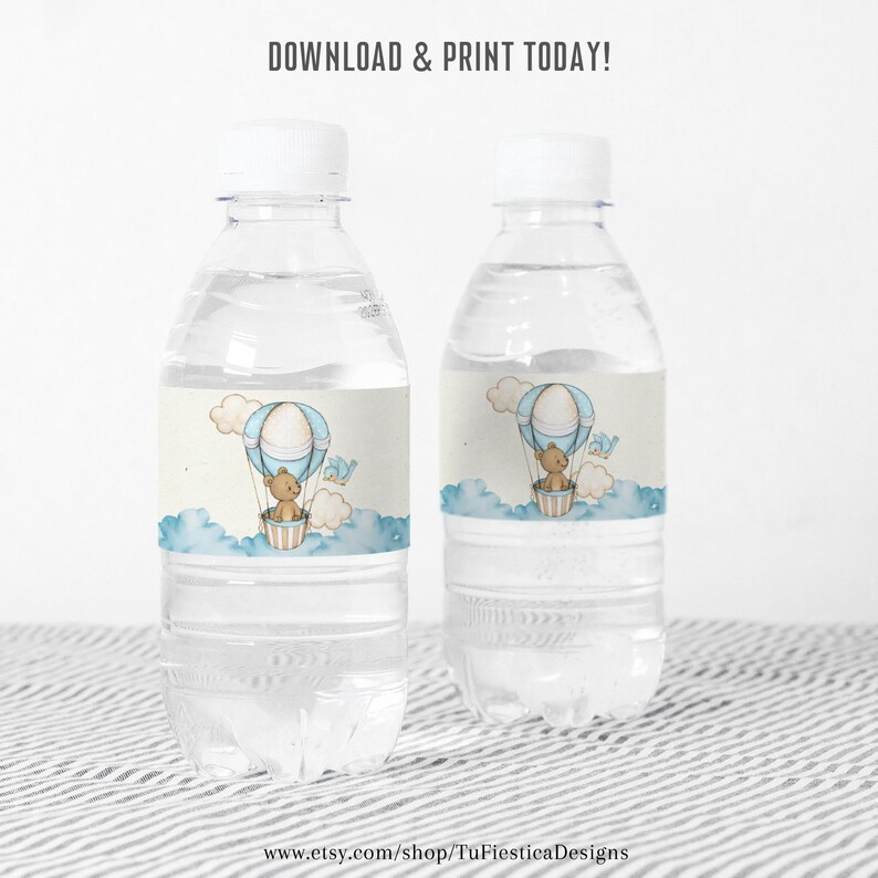 Cute Bear Water Bottle Labels Baby Shower Party Baby Boy Shower Party ...
