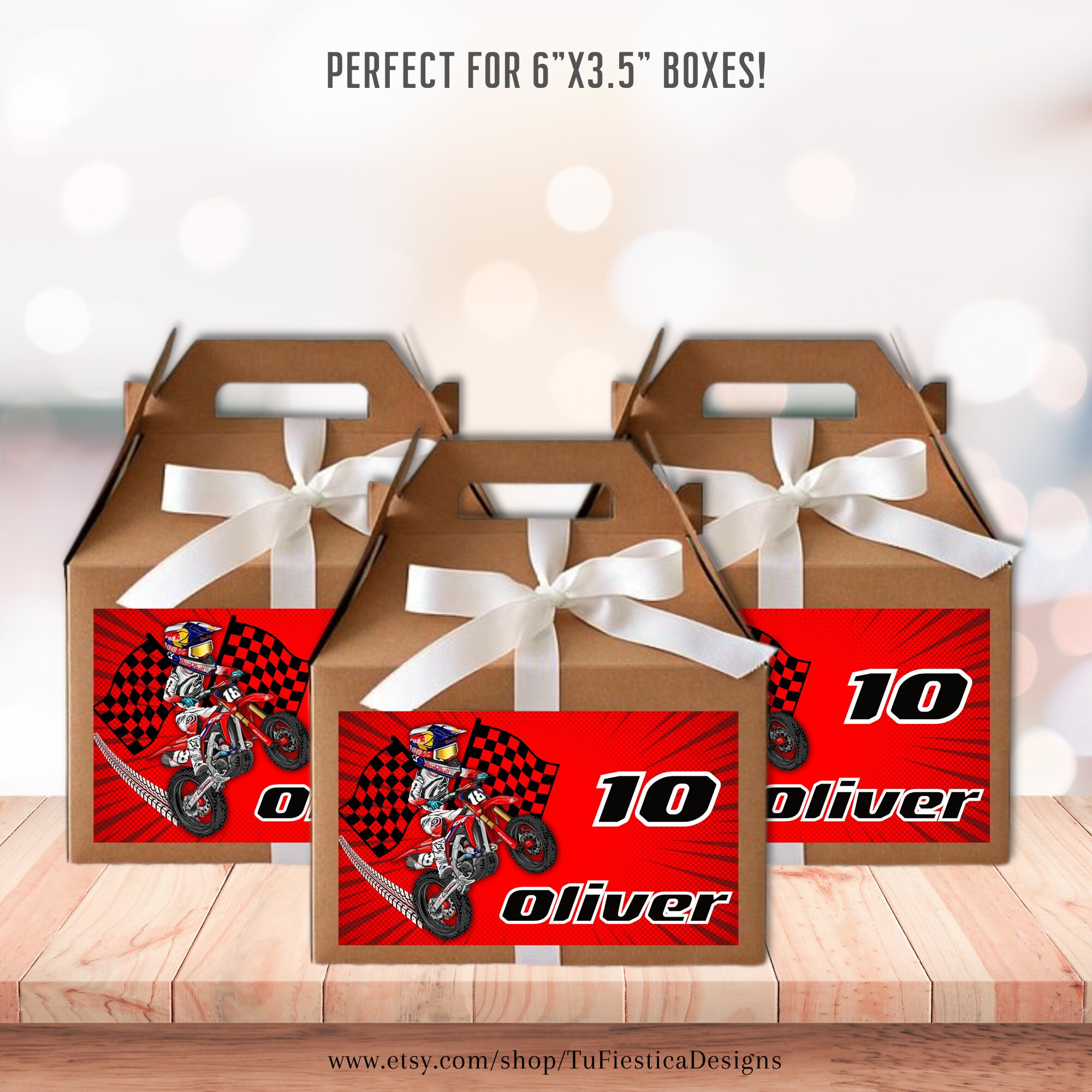 Personalize Motocross Birthday Party Gable Box Favor Label Boys ...