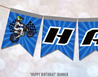 Happy Birthday Banner Motocross Birthday Party A-Z Banner Letters Boys ...