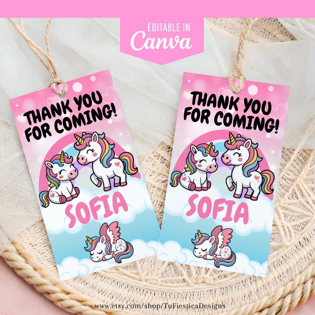 Editable Unicorn Thank You Treat Bag Tags | Magical Birthday Party ...