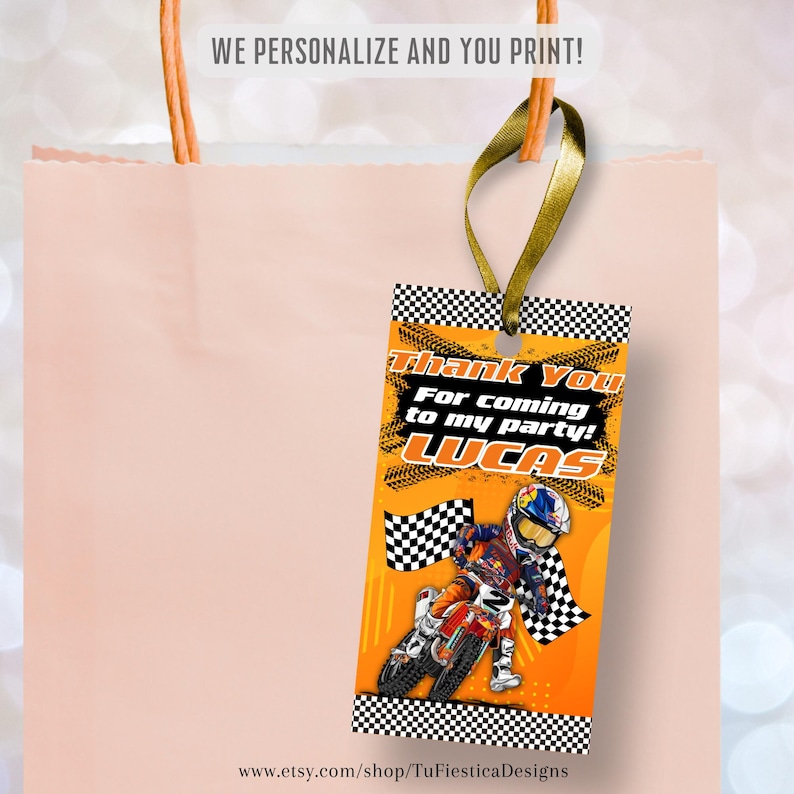 Motocross Thank You Tags | Dirt Bike Party Favor Tags | Personalized ...