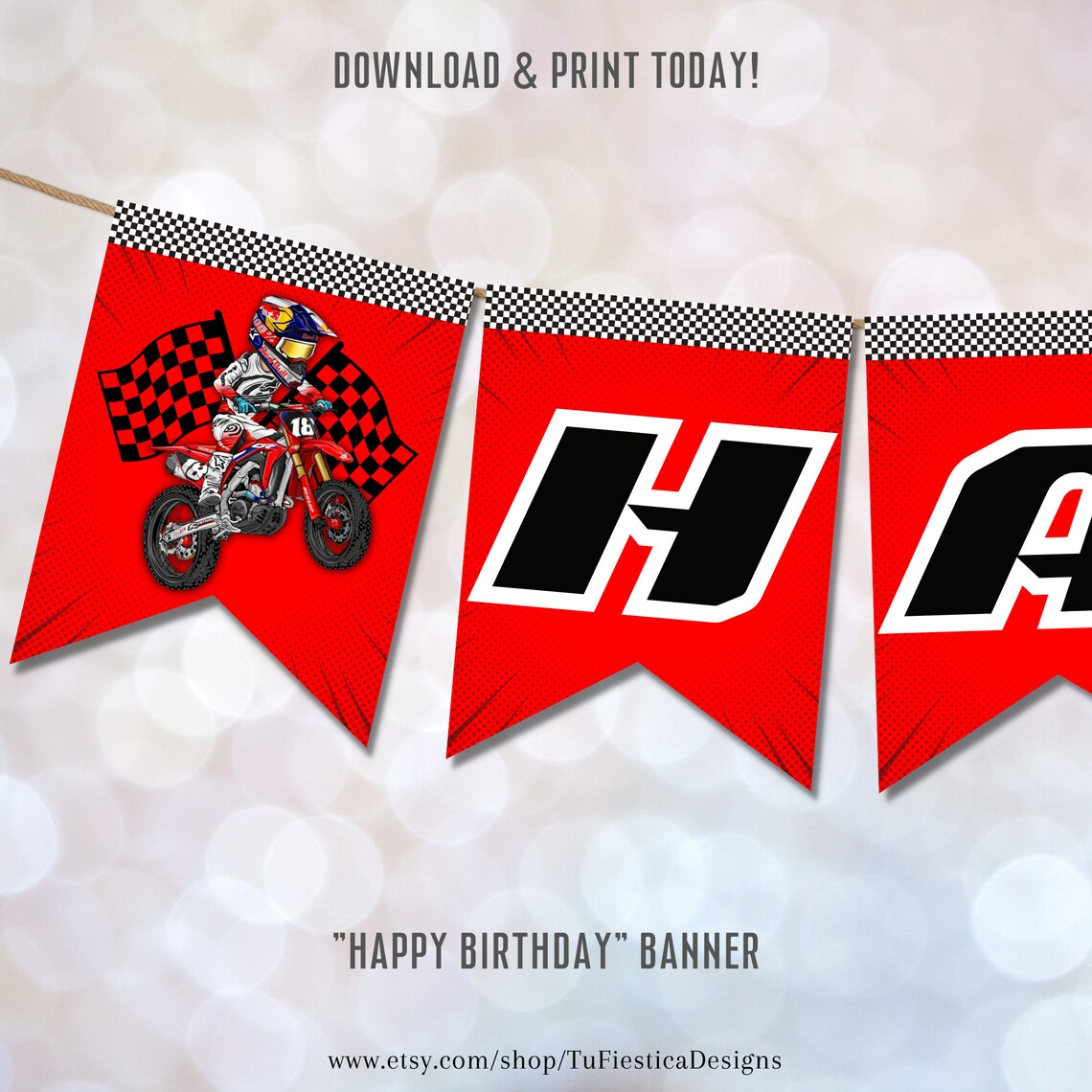 Happy Birthday Banner Motocross Birthday Party A-Z Banner Letters Boys ...