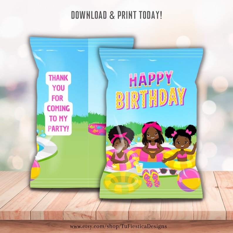 Pool Party Chip Bag Wrapper Favor Treat Bag Snack Cookie Birthday Pool Party Kids Summer ...