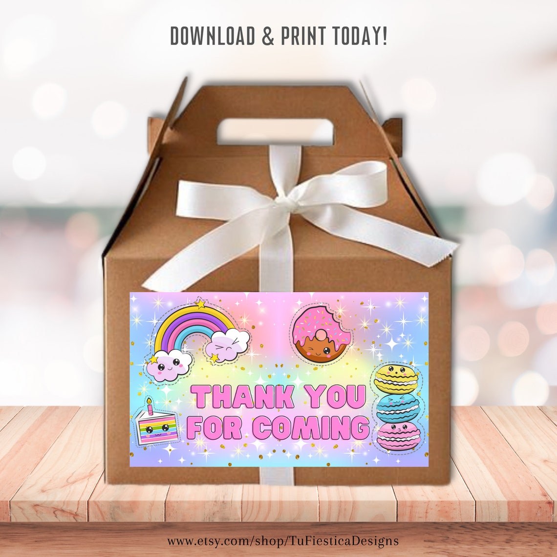 Cute Kawaii Gable Box Favor Bag Label Girls Birthday Party - Etsy