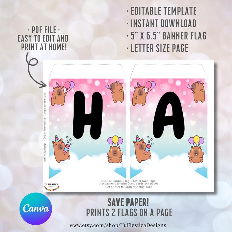 Editable Capybara Birthday Banner Printable | Carpincho Party Decor ...