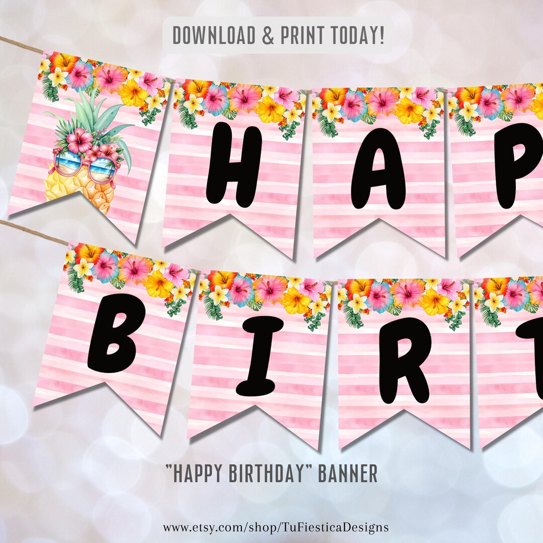 Tropical Pineapple Birthday Banner Printable | Summer Party Decor ...