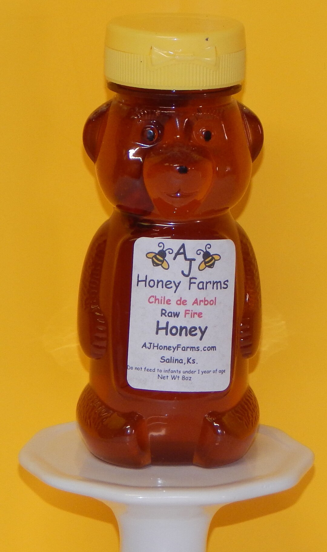Raw Honey 8 Ounce HOT Honey Honey Bear Chile De Arbol AJ Honey Farms ...