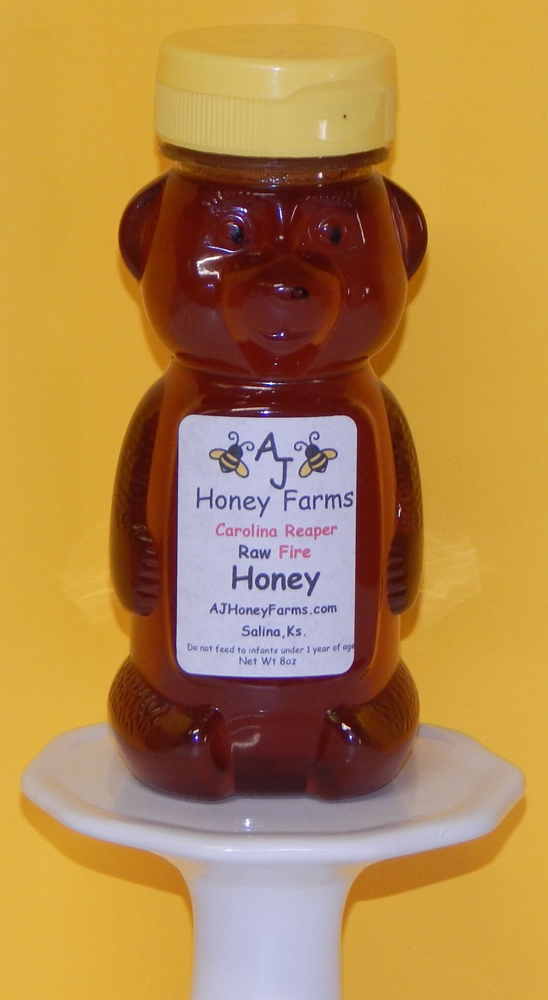 Raw Honey 8 Ounce HOT Honey Honey Bear Carolina Reaper Pepper AJ Honey ...